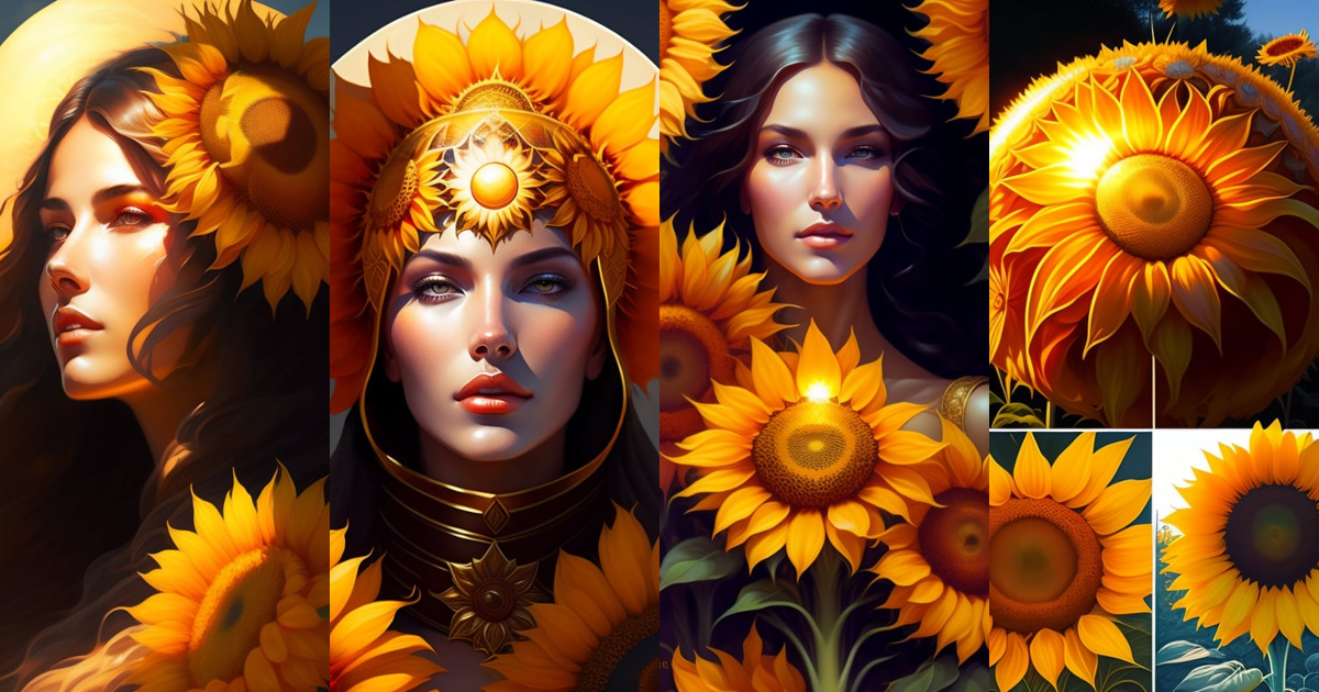 Lexica - A big medieval style sun at the top and sunflowers at the ...
