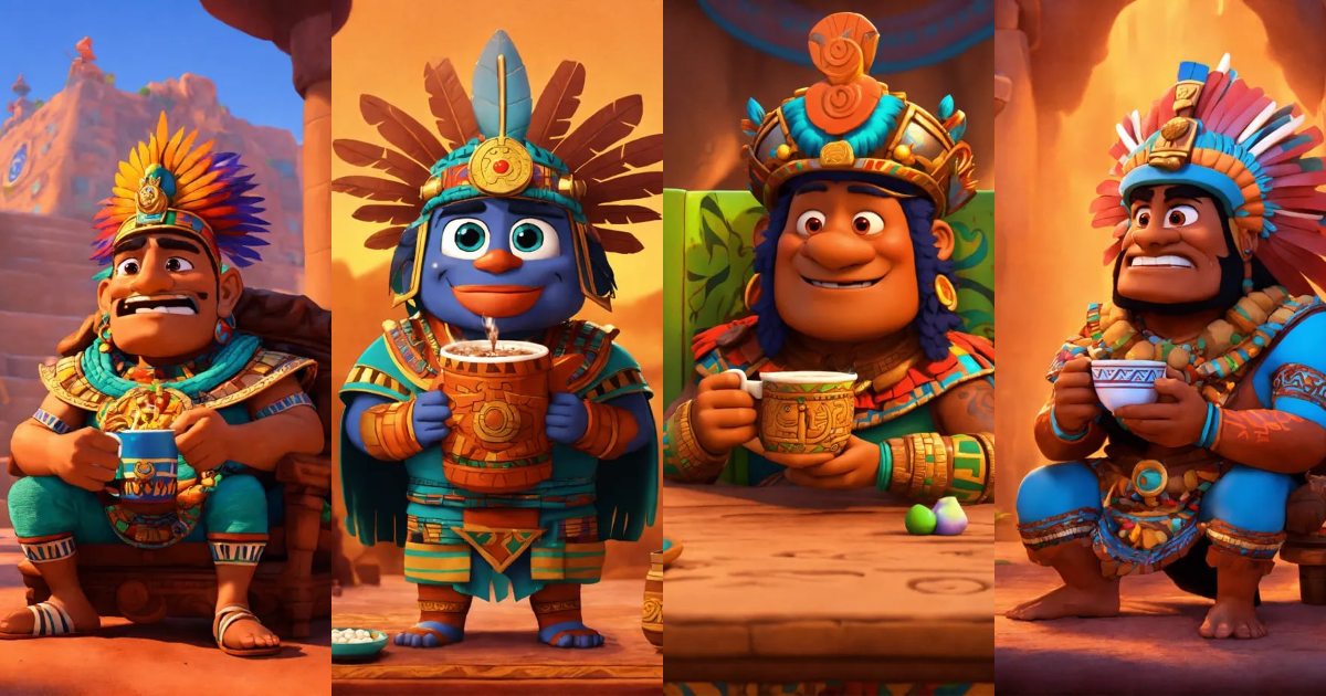Lexica - Pixar animation of montezuma, aztec emperor drinking hot ...