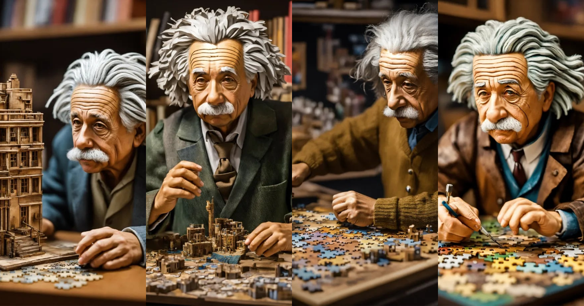 Lexica - Albert Einstein putting himself together as a 3d puzzle ...