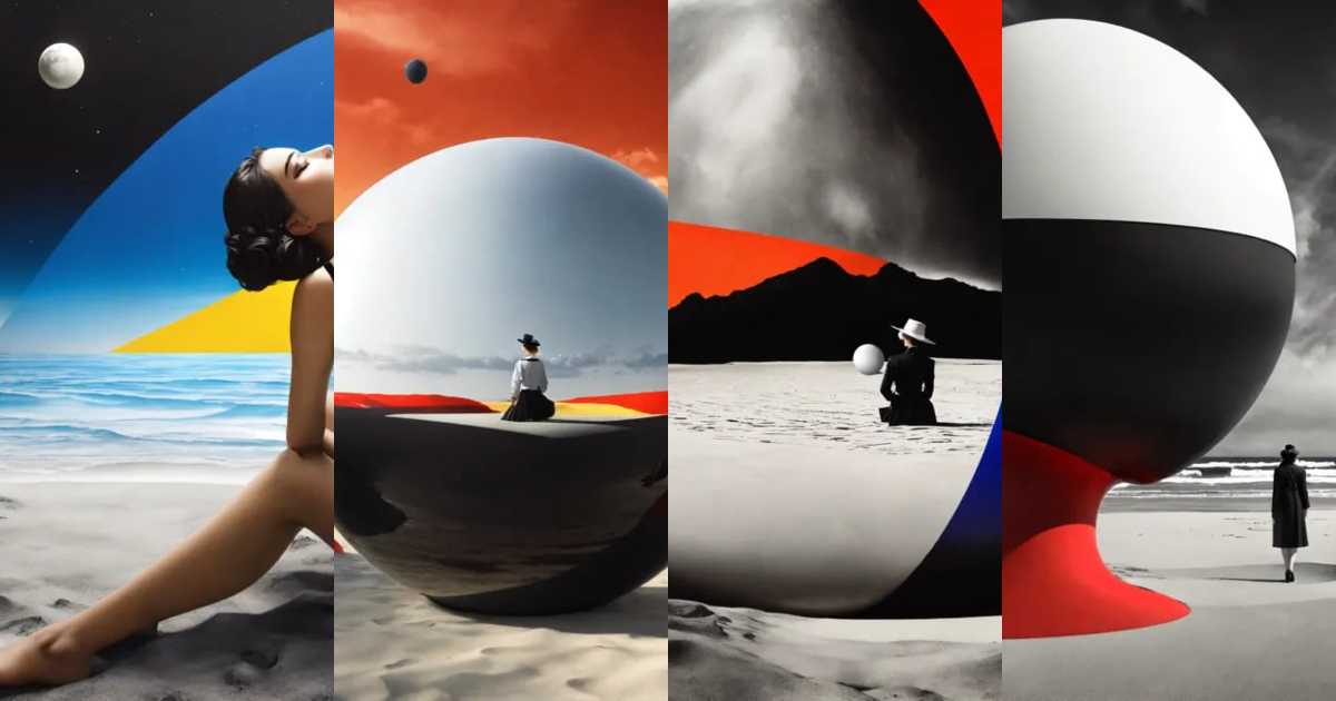 Lexica - Black and white and primary colors, 3d surreal landscape ...