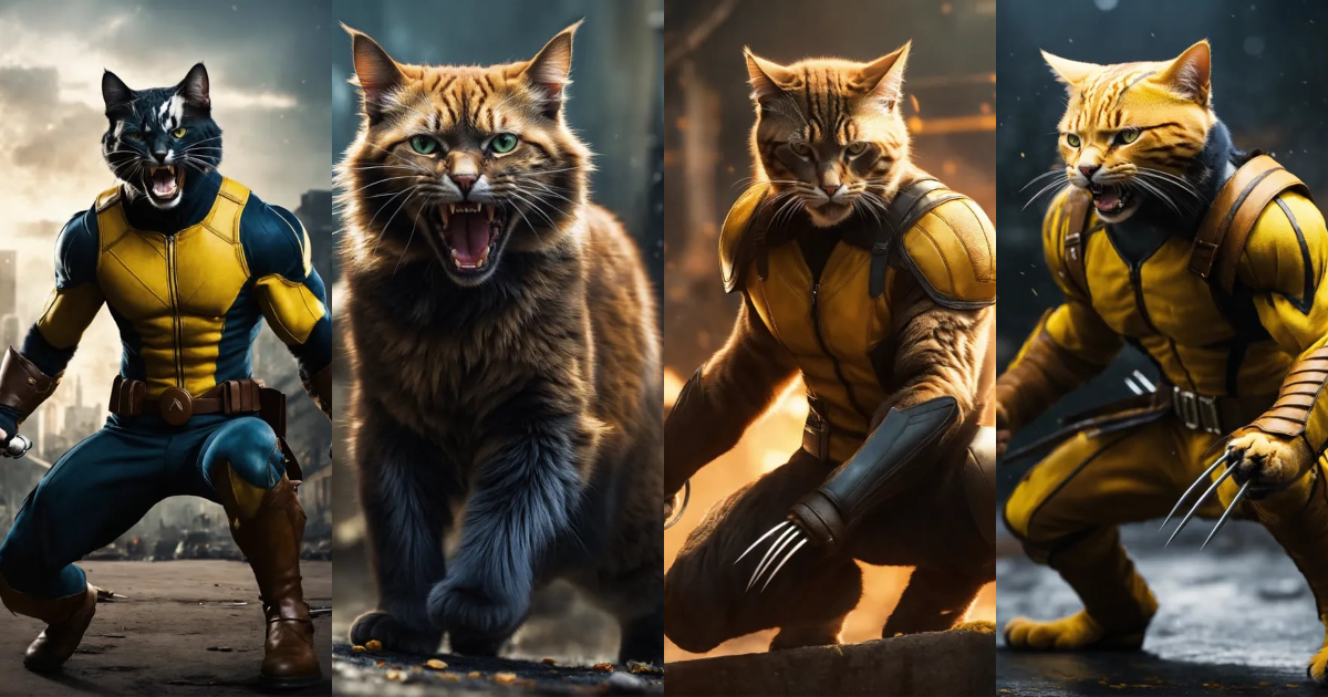 Lexica - Produce me an image of cat wolverine in fighting action, movie ...