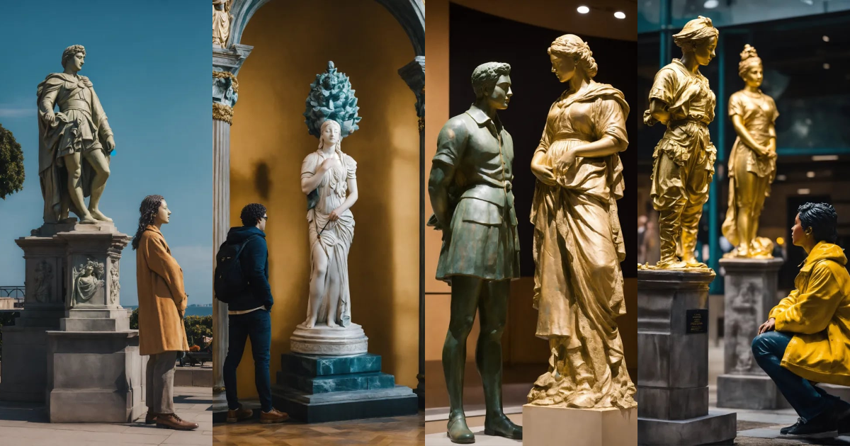 Lexica - Two people looking at the same statue, but having different ...