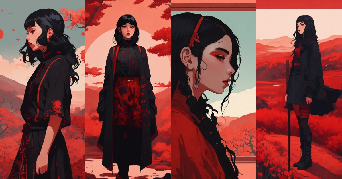 Lexica - Minimalist flat illustration of a young latina goth girl ...