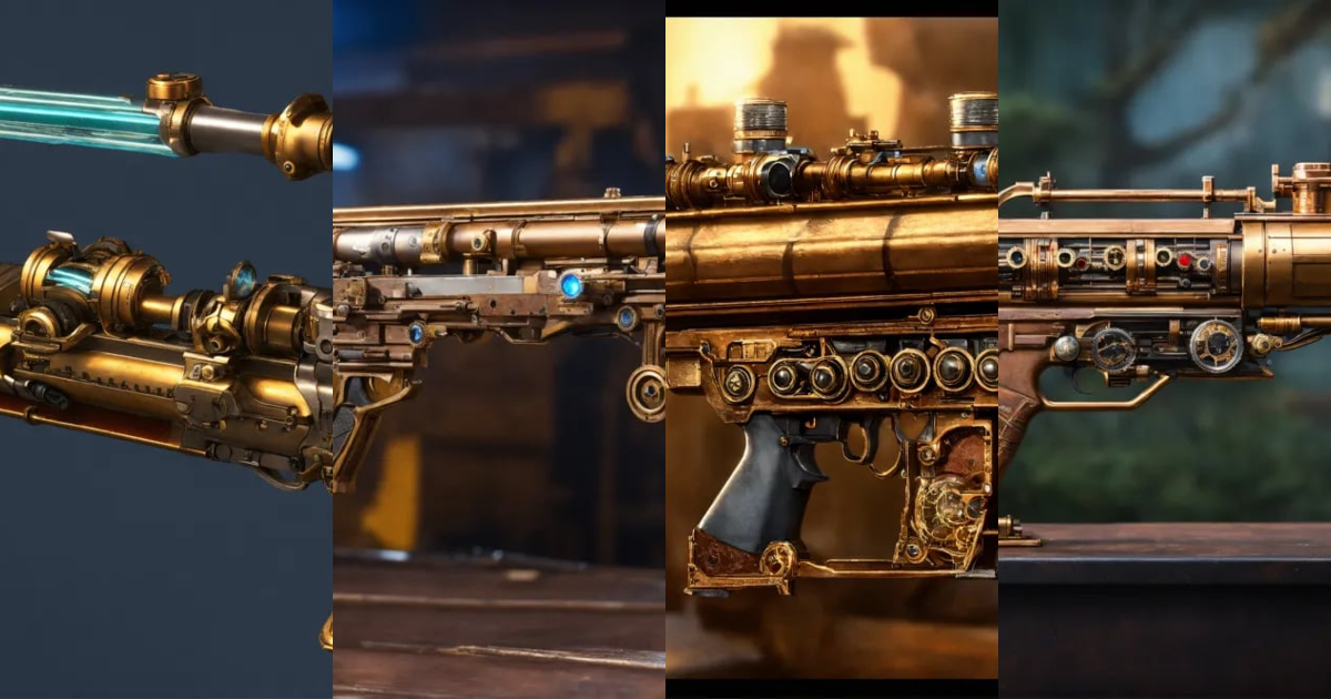 Lexica - Side view of the full image of a steampunk energy rifle