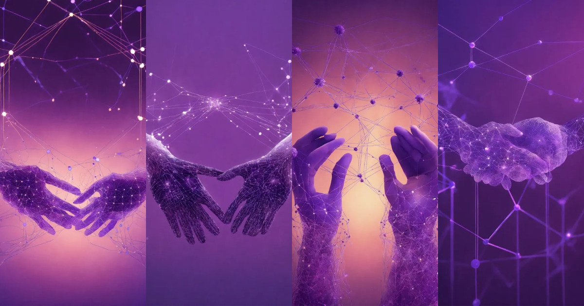 Lexica - Illustration of two invisible cyber hands shaking, symbolizing ...