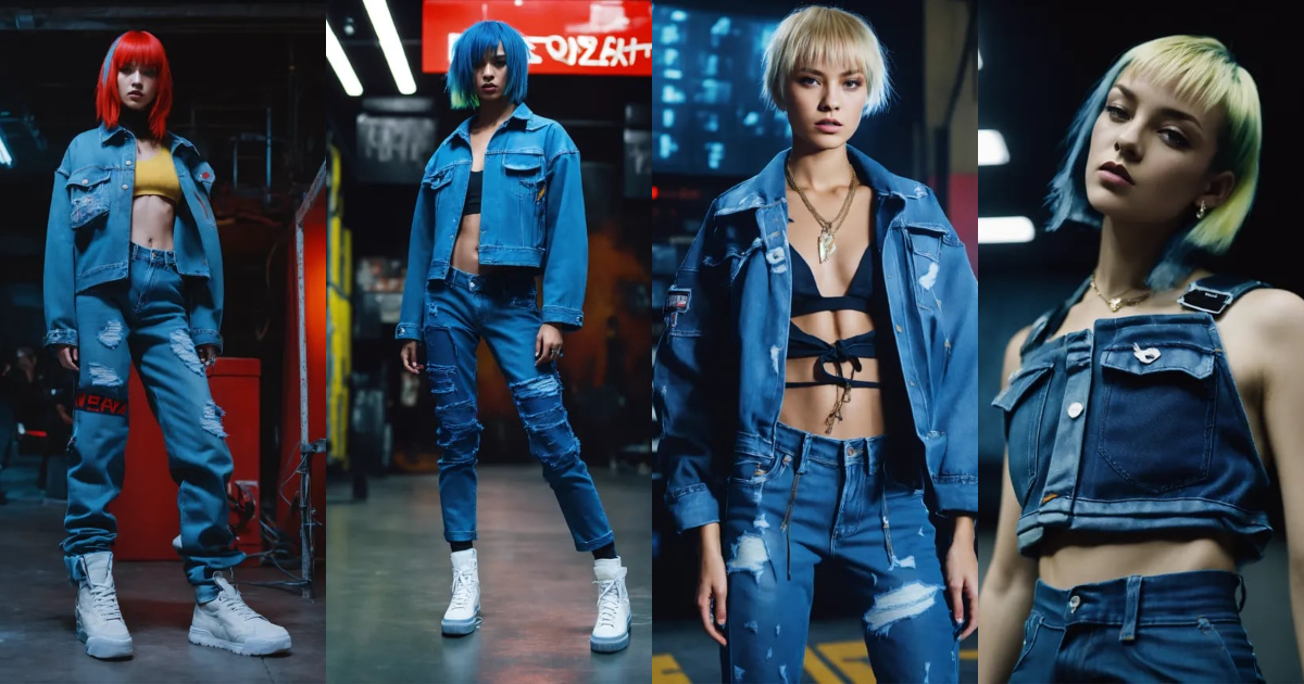 Lexica - Y2K punk fashion footage, dark, blue, ultra realistic, unreal engine, denim, woman ...