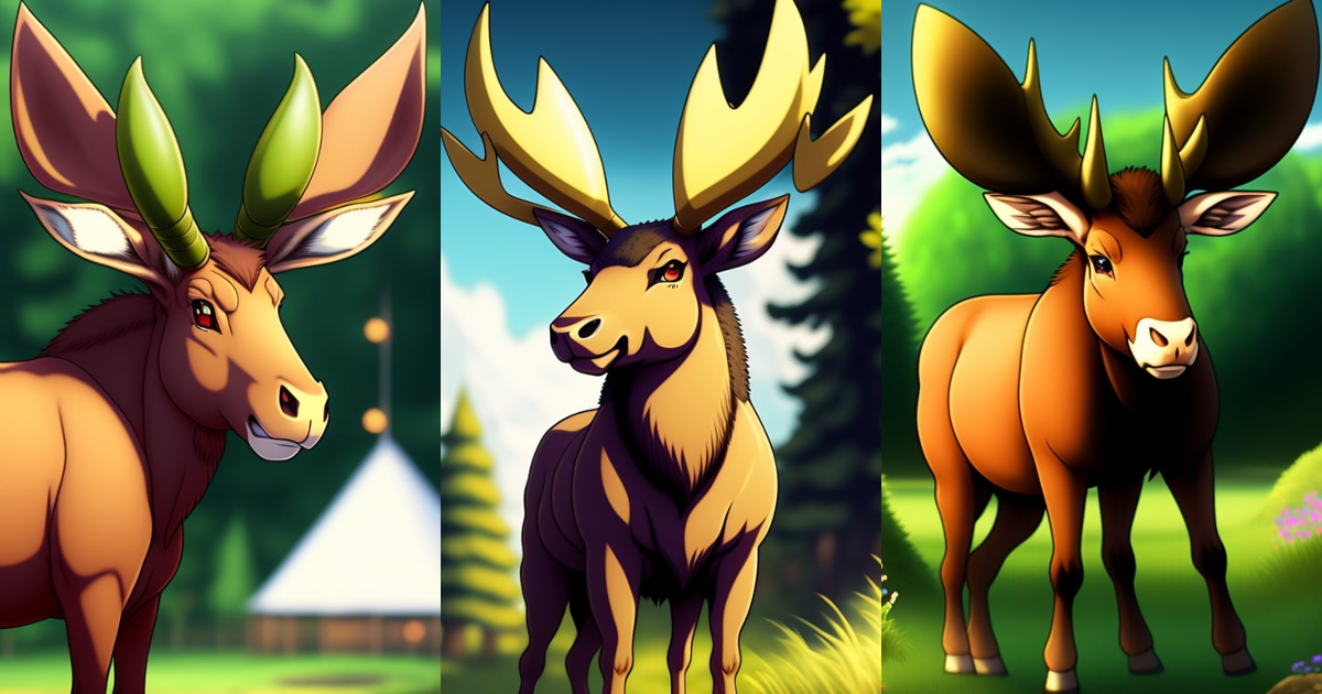 Lexica - Anime illustration of a Pokemon Green Adult Moose with Large Horns