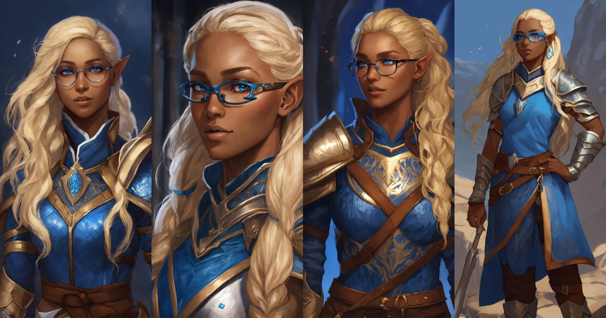 Lexica - A very brown skinned half elf woman, wearing glasses with deep ...