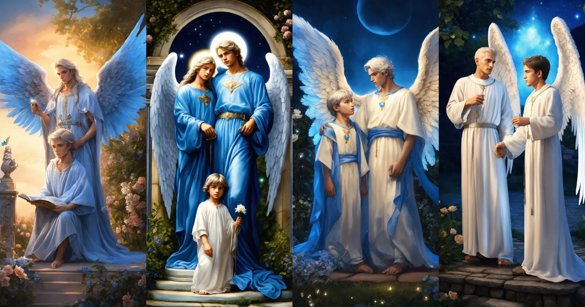 Lexica - 2 male guardian angels with detailed and luminous blue angel ...