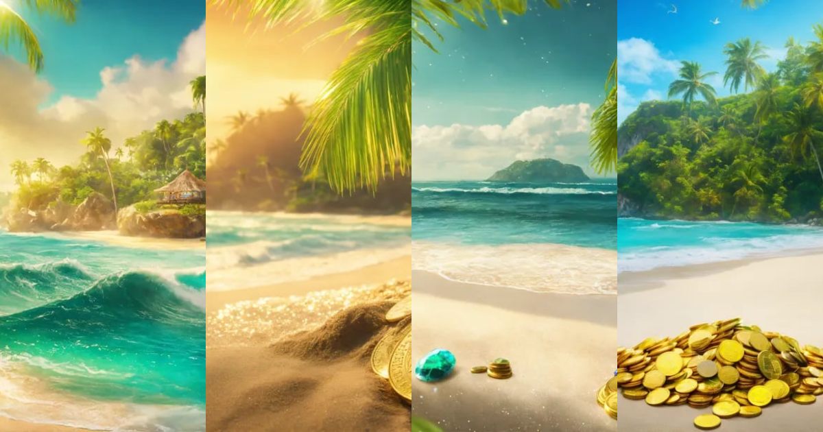 Lexica - Ocean,Treasures, Island , Tropic Beach , waves , green palms ...