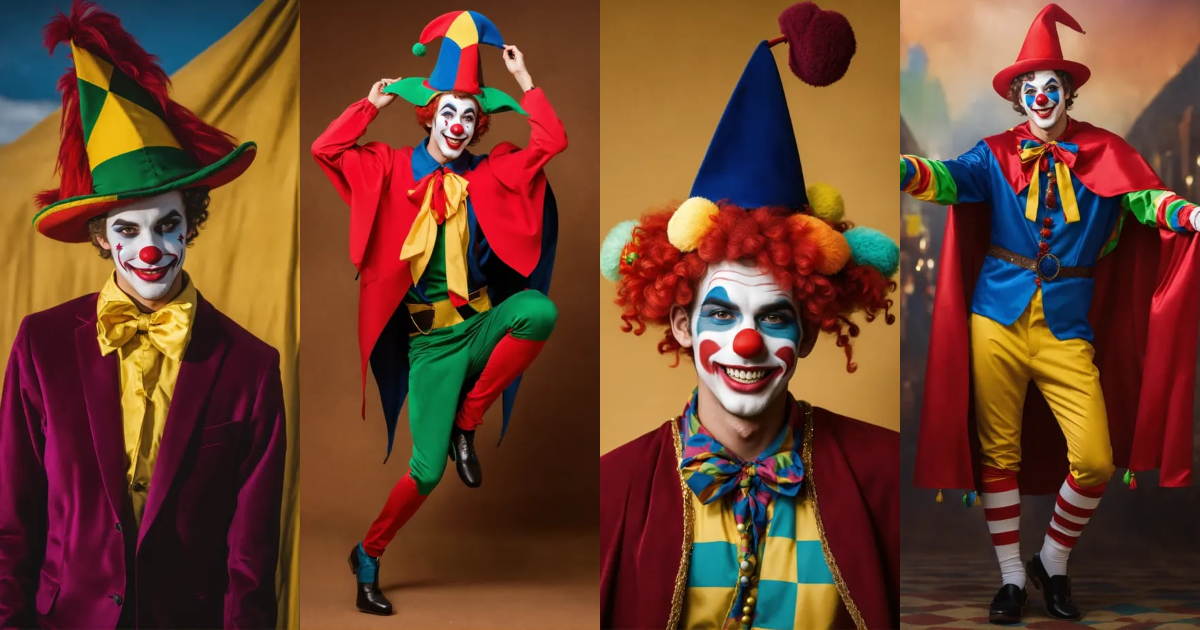 Lexica - Human male, court jester,, clown makeup, funny pose, full body ...
