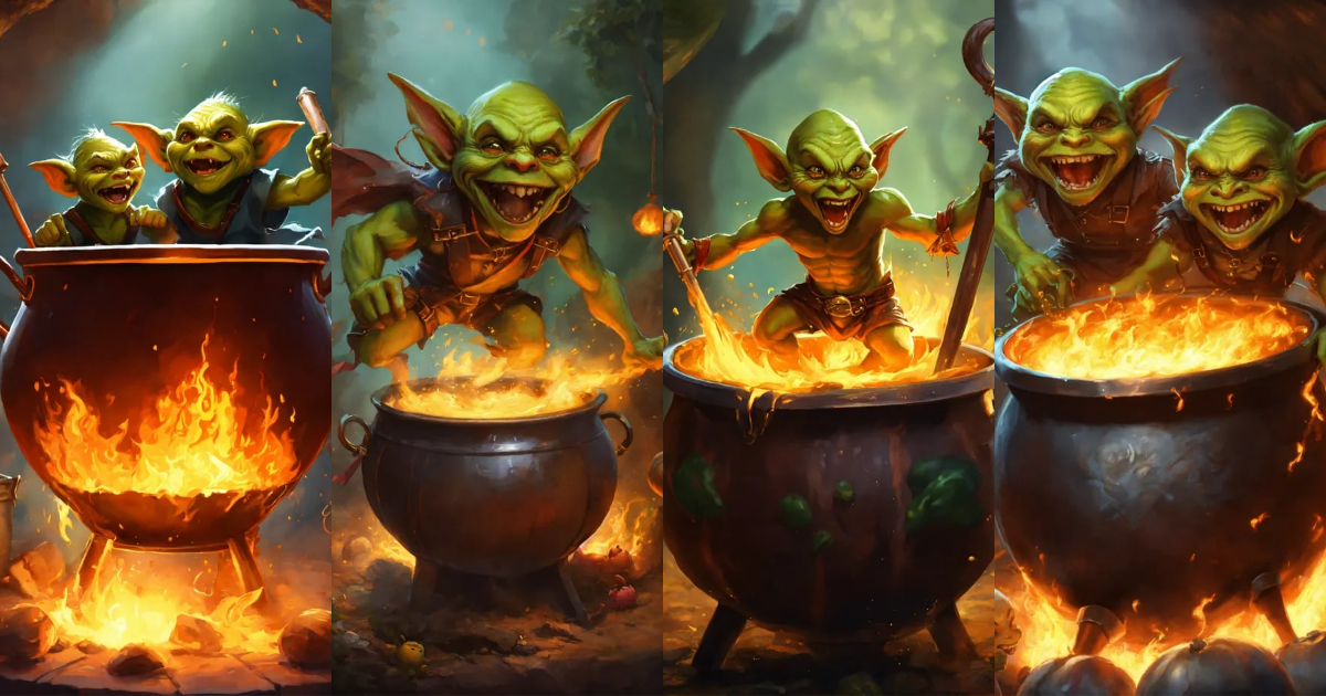Lexica - Goblins jumping out of a cauldron, digital painting ...