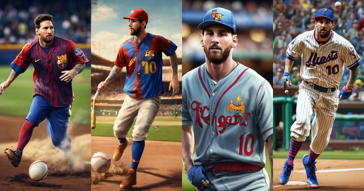 Lexica - Messi playing baseball, realistic