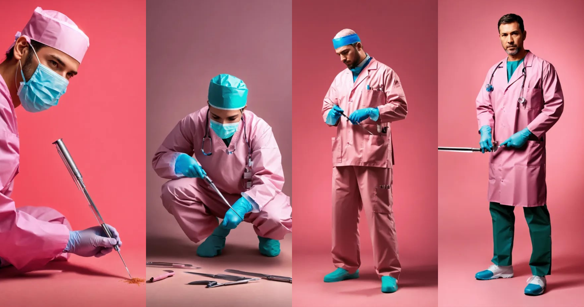 Lexica - A crouching surgeon holds a scalpel. Full length, Hyper ...