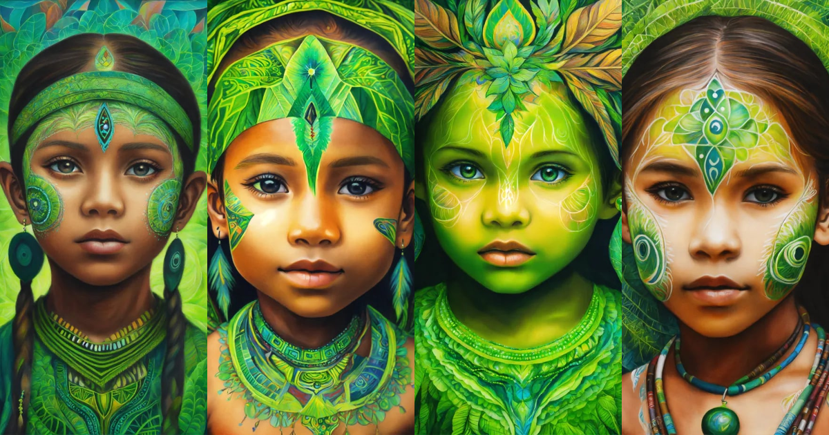 Lexica - Colored pencil drawing of a beautiful indigenous child. green ...