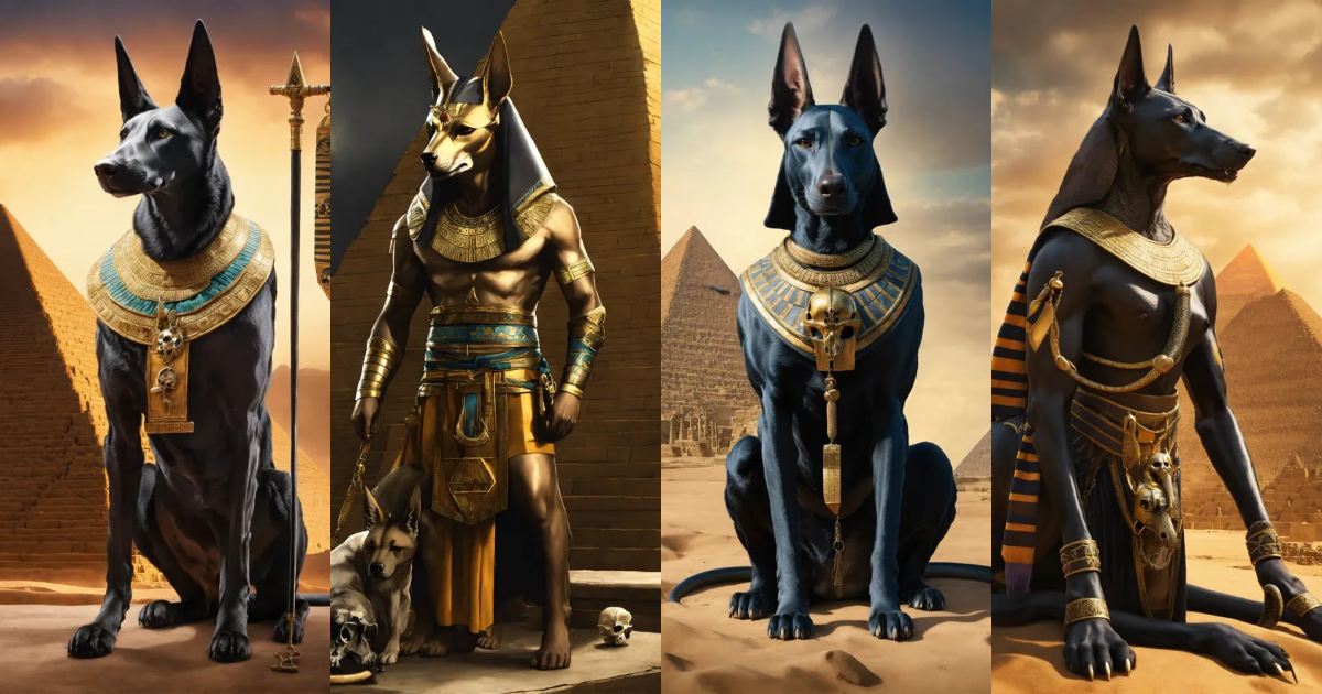 Lexica - Photorealistic Anubis with a dog's head looking to the side in ...