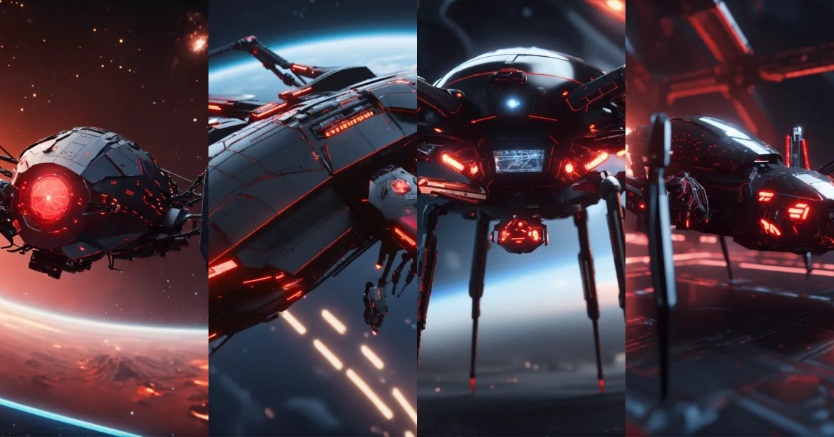 Lexica - Zoom out on a extra long black robotic black widow spider ...