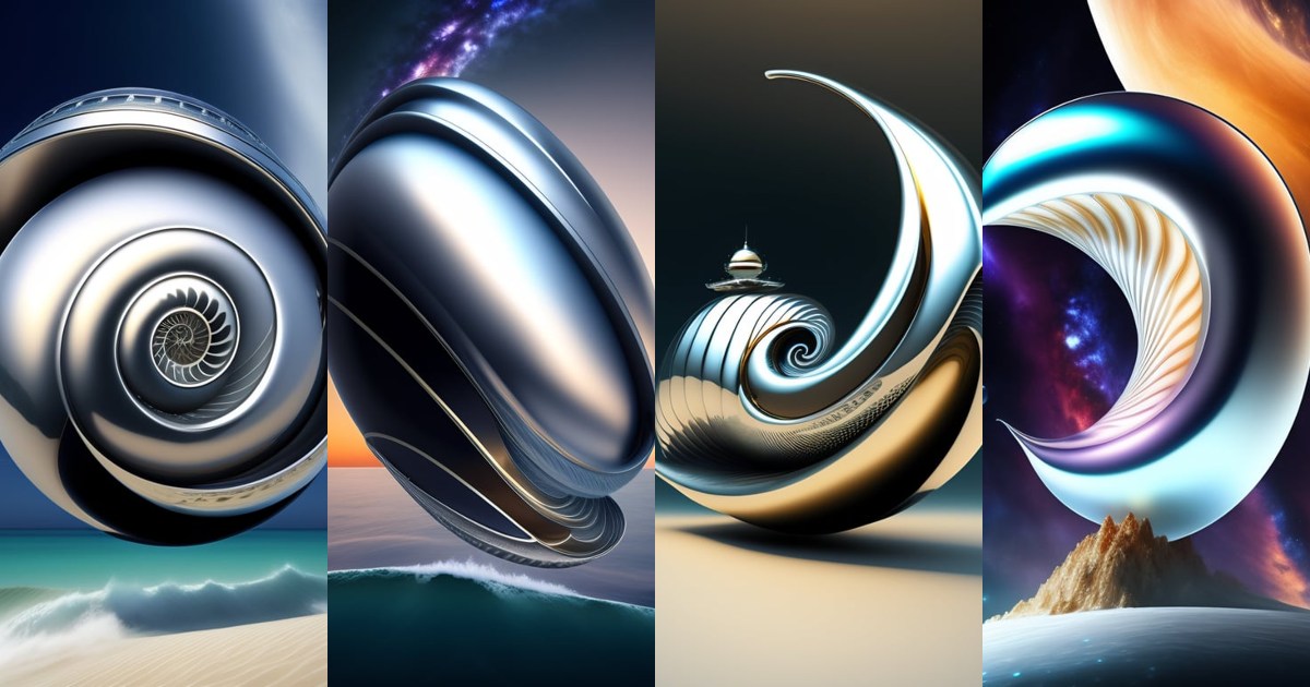 Lexica - Silver nautilus sea shell is a spaceship, it is flying, realistic