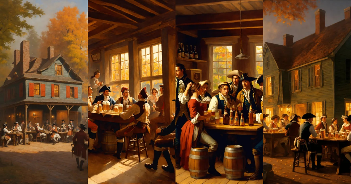 Lexica - A painting of a colonial tavern with people drinking beer ...