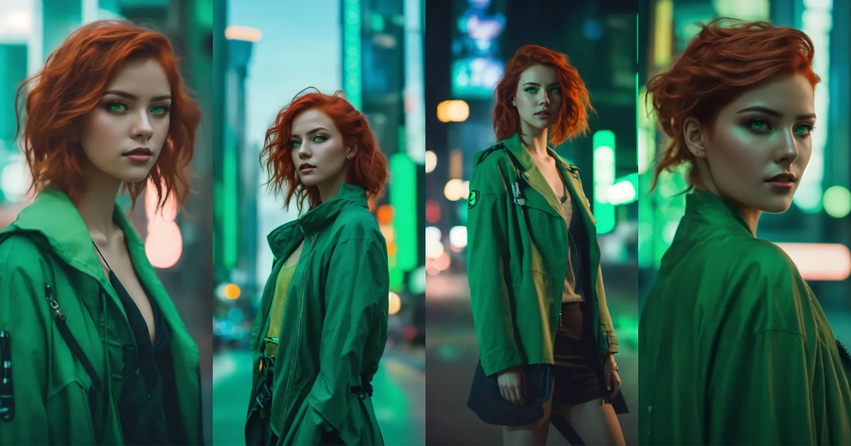 Lexica - Muted portrait of a red headed woman with green eyes ...