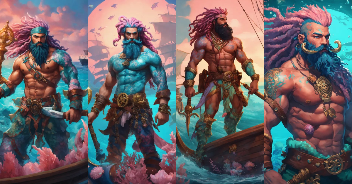 Lexica - A buff muscular Merman pirate with scales across his Blue skin ...