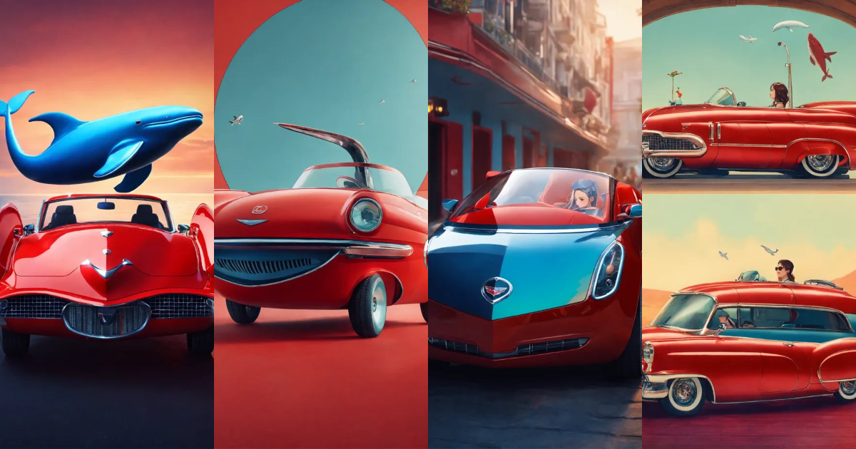Lexica - Futuristic automobile, convertible like a Cadillac cute,red ...