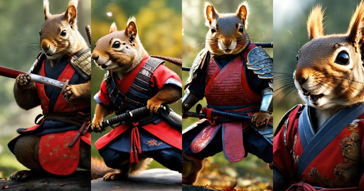 Lexica - Squirrel samurai. Battlefield. Hyper realistic.