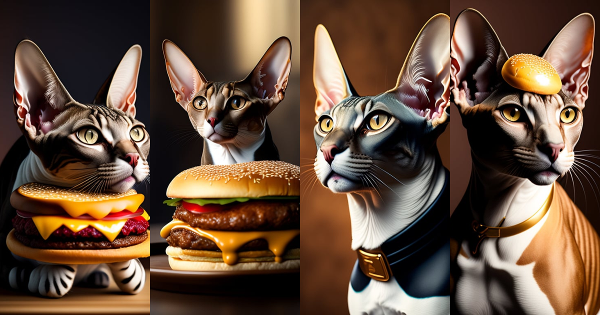 Lexica - Sphinx cat with a burger
