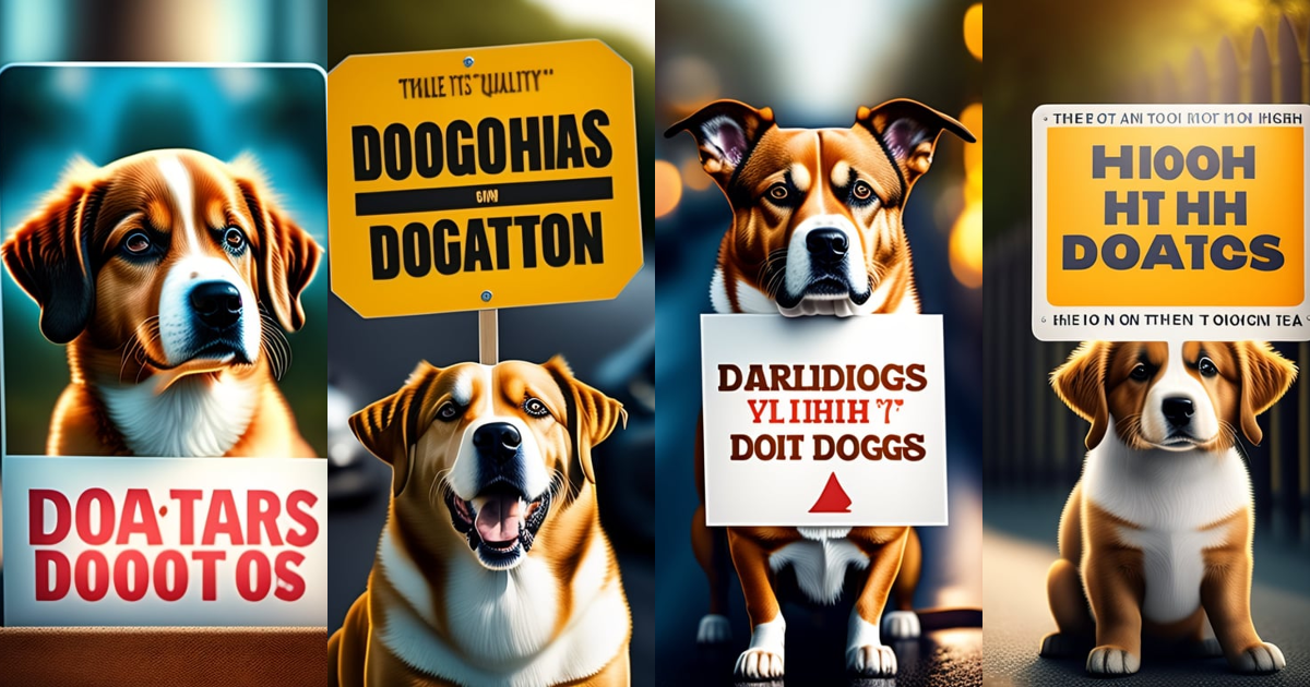 Lexica - Realistic high quality photo of a cute dog holding a sign with ...