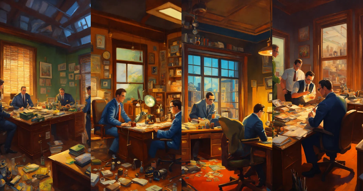 Lexica - A investigator office, multiple investigators working, cartoon ...