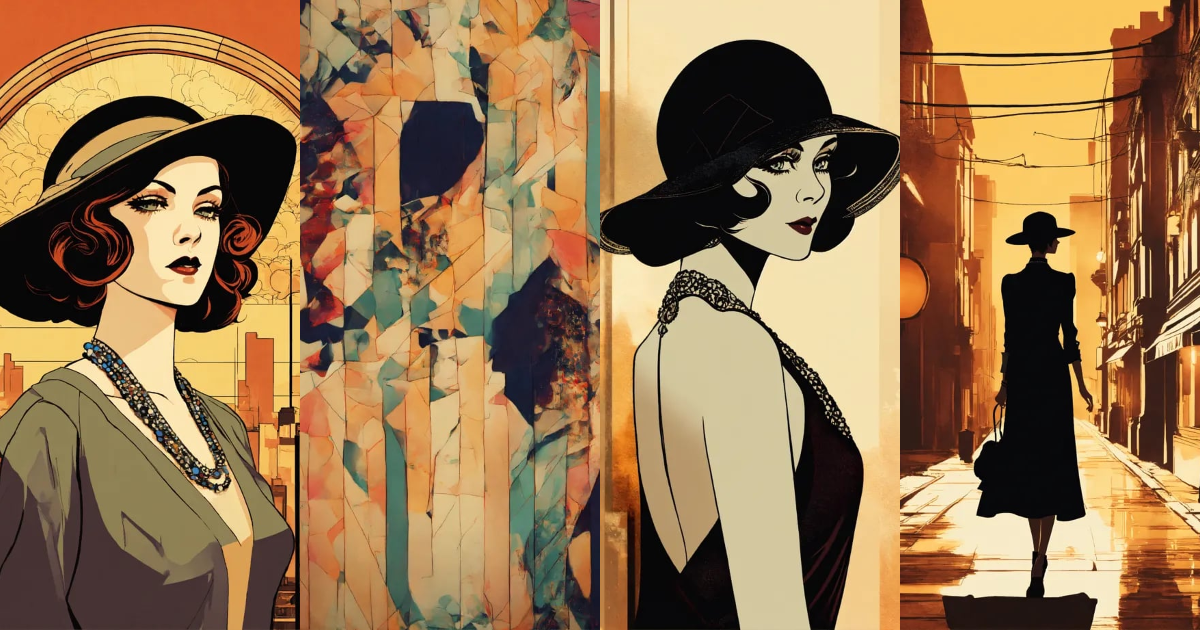 Lexica - A woman 1920s fashion style silhouette, comic style, future art