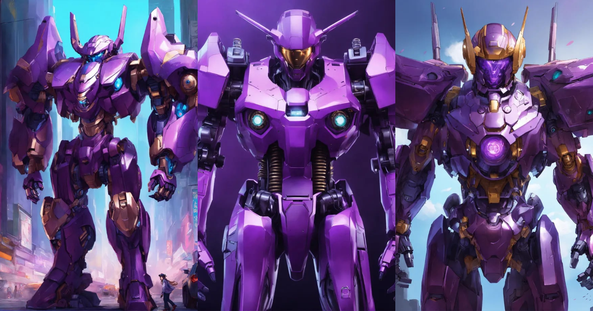 Lexica - Anime art of a royal purple purely mechanical gear large mecha ...