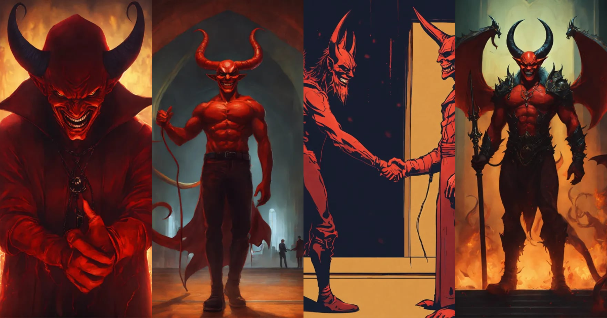 Lexica - A person shaking hands with the devil, evil grin