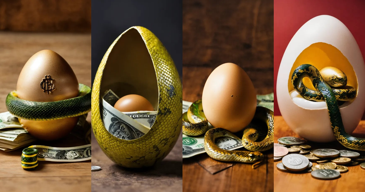 Lexica - Snake wrapped around egg with money on the floor
