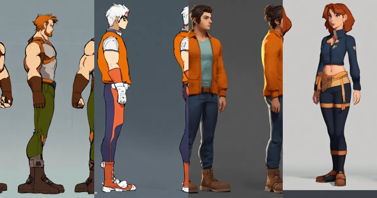 Lexica - 2D, cartoon, character sheet, full body, reference sheet ...