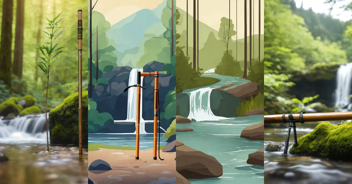 Lexica - Two diagonal intersecting hiking stick in front of a forrest ...