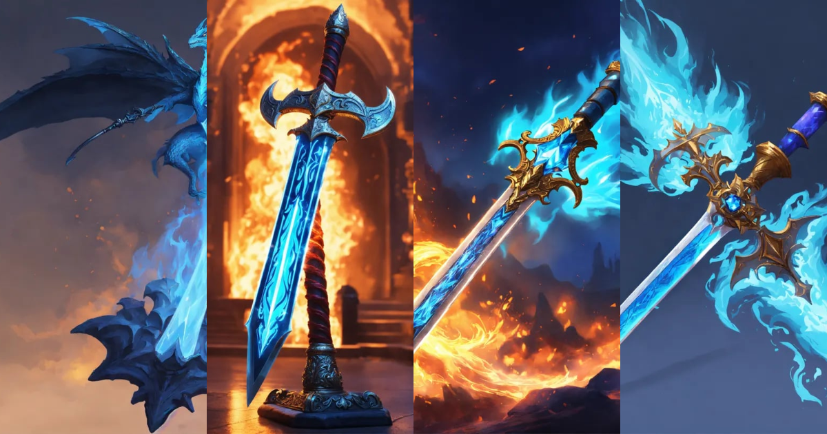 Lexica - A magic draconic blade made of azure flames.