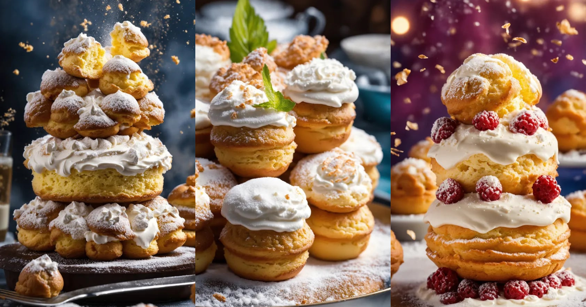 Lexica - 1 meter high cake with cream puffs and nougatine to combine ...