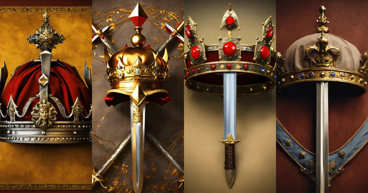 Lexica - Medieval king crown , top view, with five sword tips ...