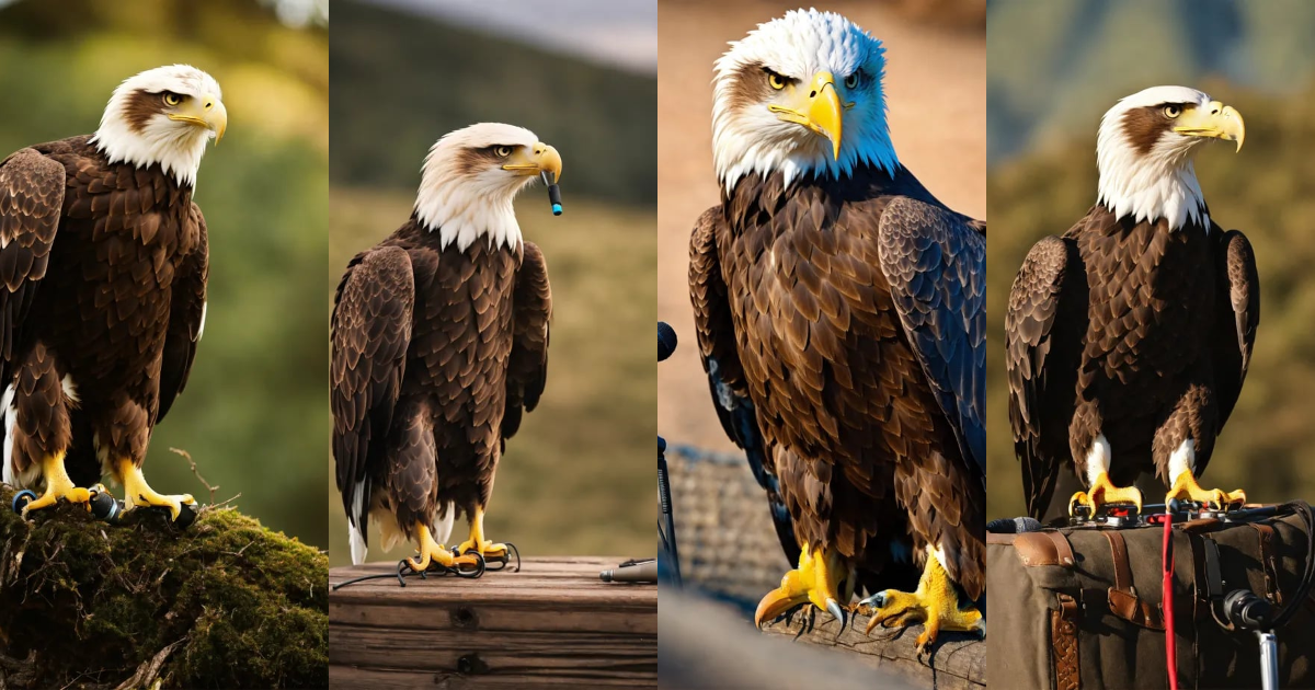 Lexica - An eager eagle holding a microphone