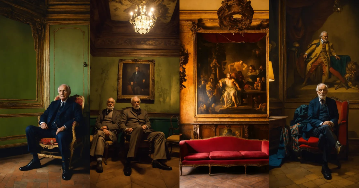 Lexica - Créez une image d'un vieux monsieur salle assis de face sur un ...