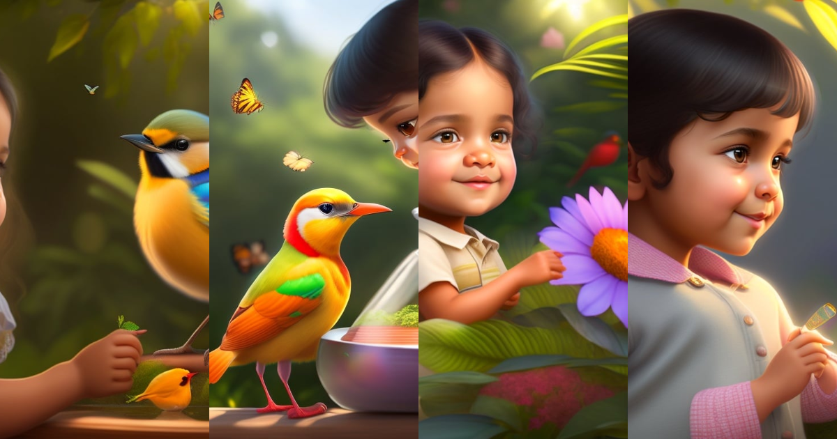 Lexica - Riya's Garden (Riya is in her garden, feeding birds and ...