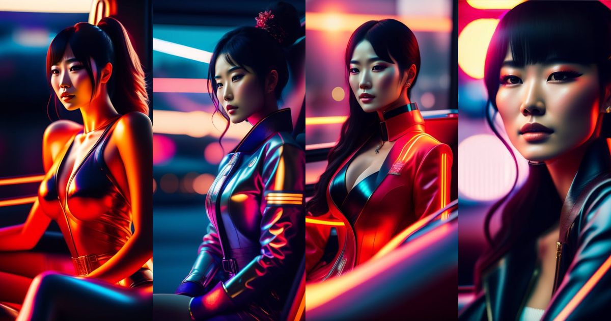 Lexica - Risa Yukihira sitting in a pilot seat + pose from a hajime Sorayama painting, neon ...