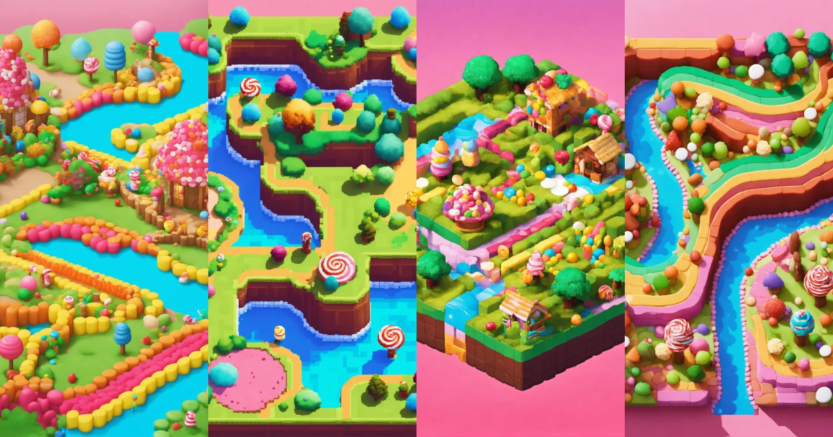 Lexica - Candyland themed pixel landscape with an empty space in the ...