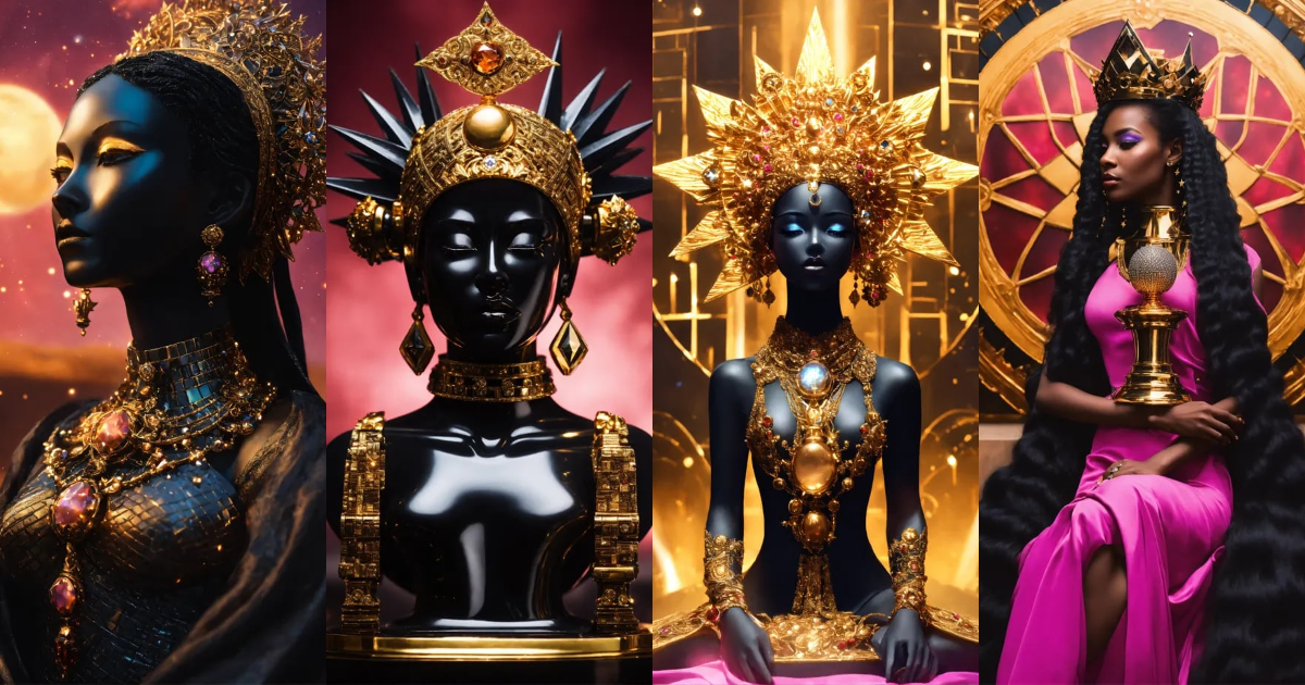Lexica - Minimalism. Black Solar Queen with long oversized pink flowing ...