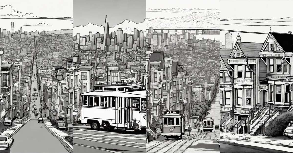 Lexica - Beautiful San Francisco, illustrated by hedge, style of tin tin comics, pen and ink ...