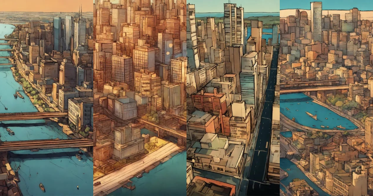 Lexica - A big city from aerial perspective. comic style