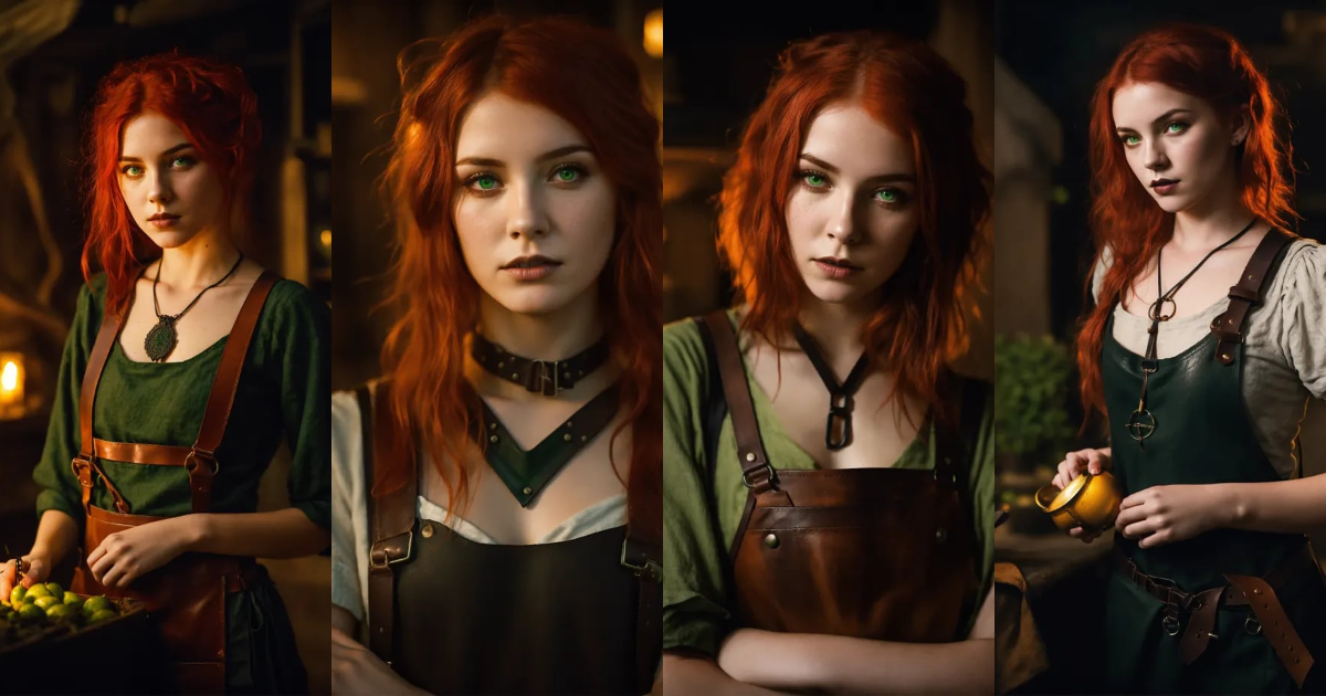 Lexica - Body portrait, 18 year old goth girl alchemist with red hair ...
