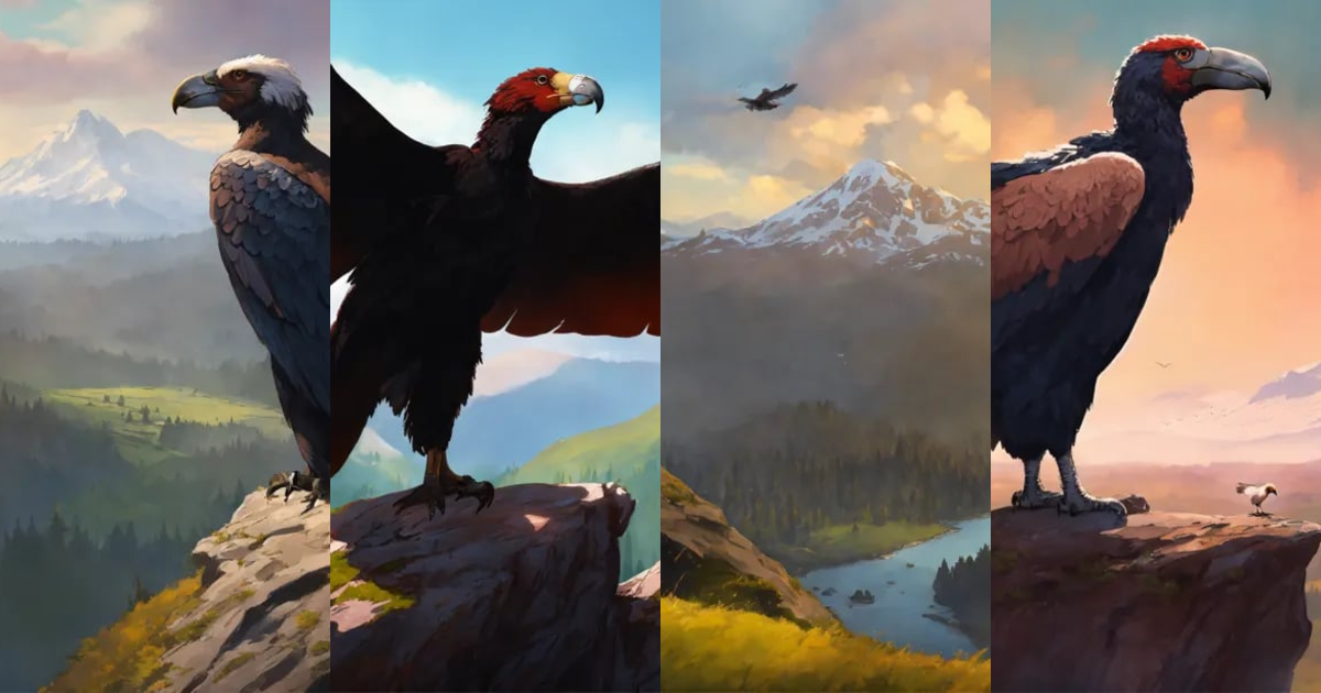 Lexica - Concept art of a big condor perched on a rock overlooking a ...