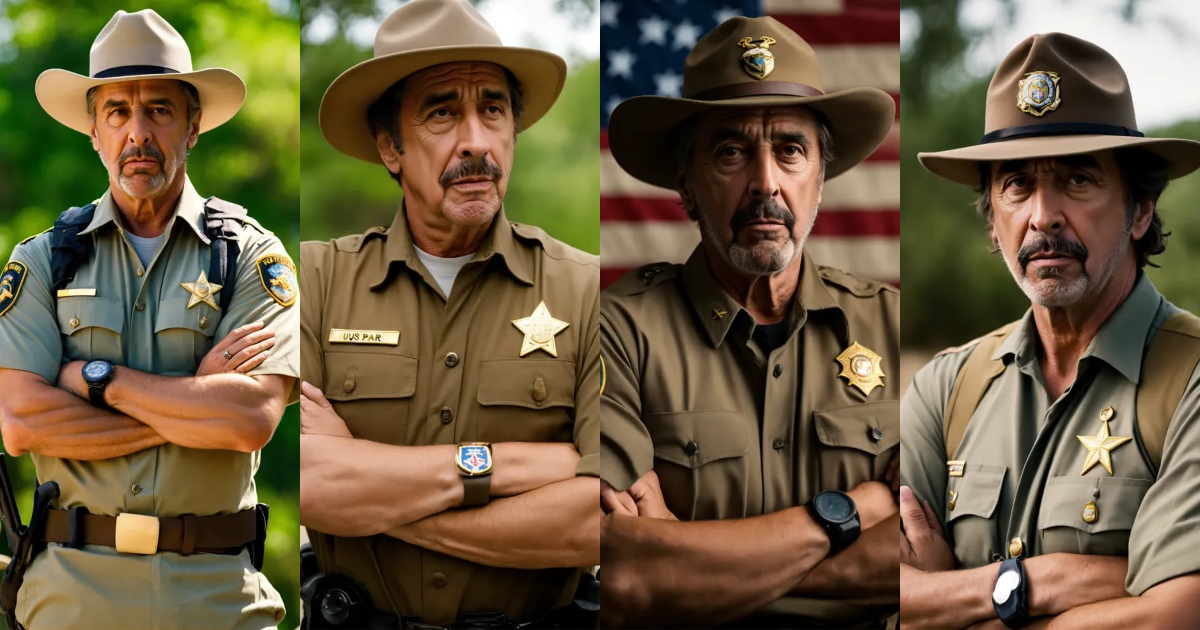 Lexica - Scared man, US PARK RANGER, FRONT VIEW, casual clothes, arms ...